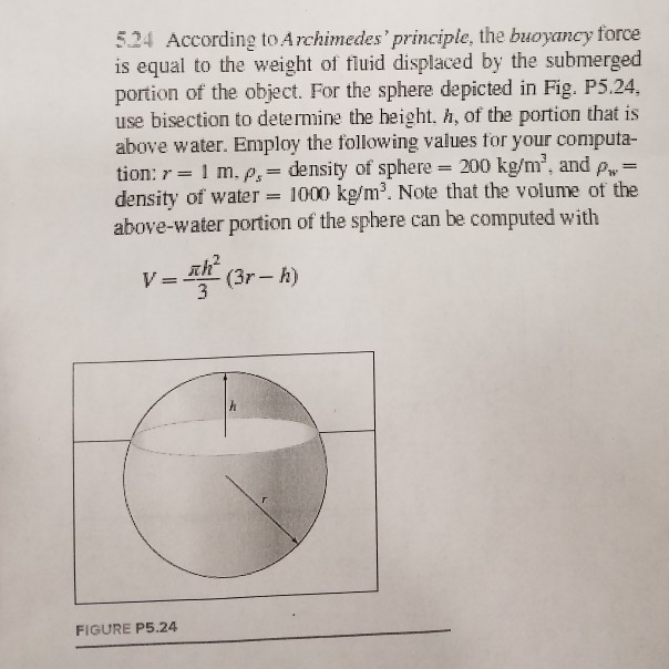 Solved 5.24 According to Archimedes principle, the buoyancy | Chegg.com