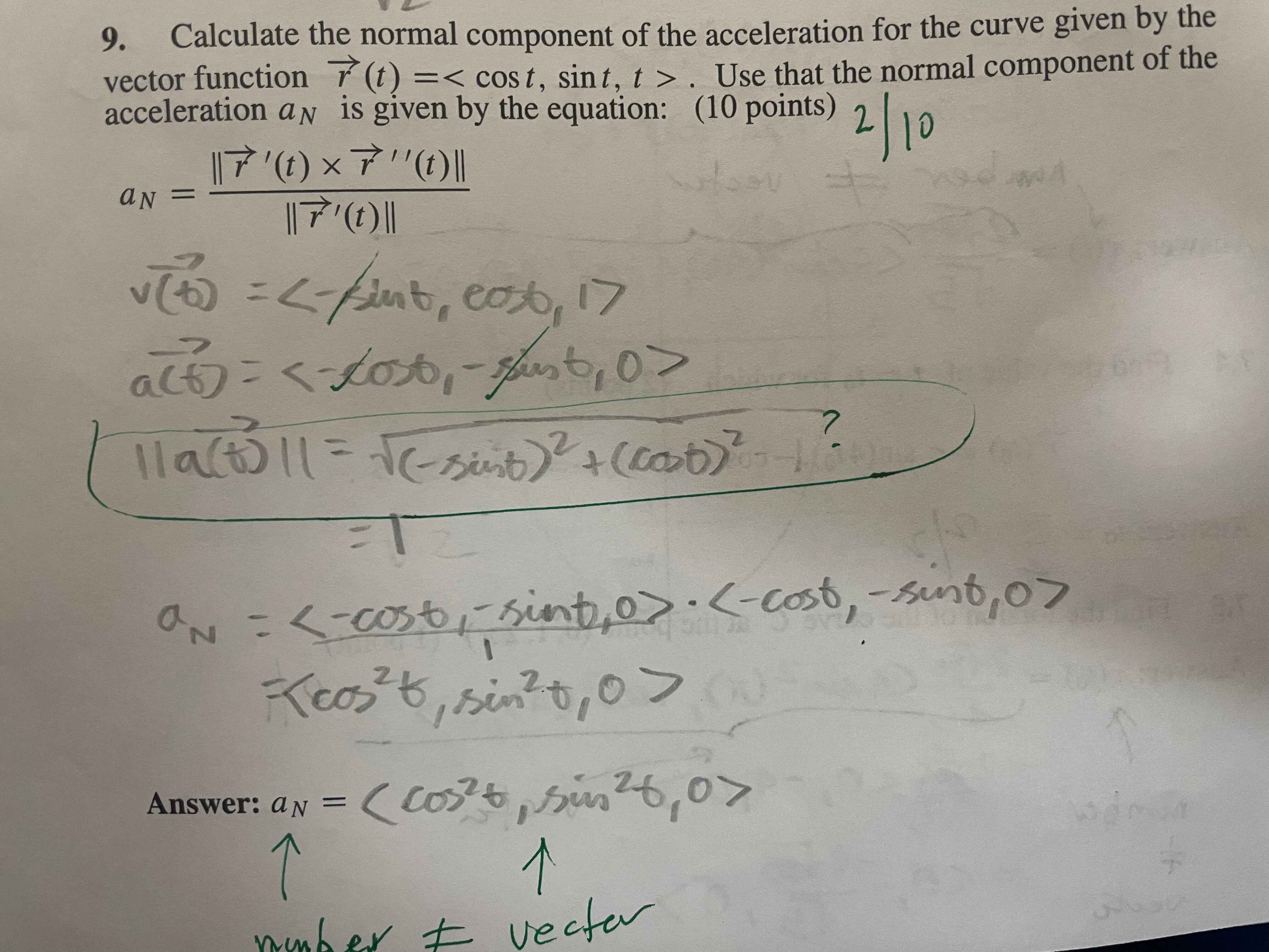 Solved 9 Calculate The Normal Component Of The Acceleration