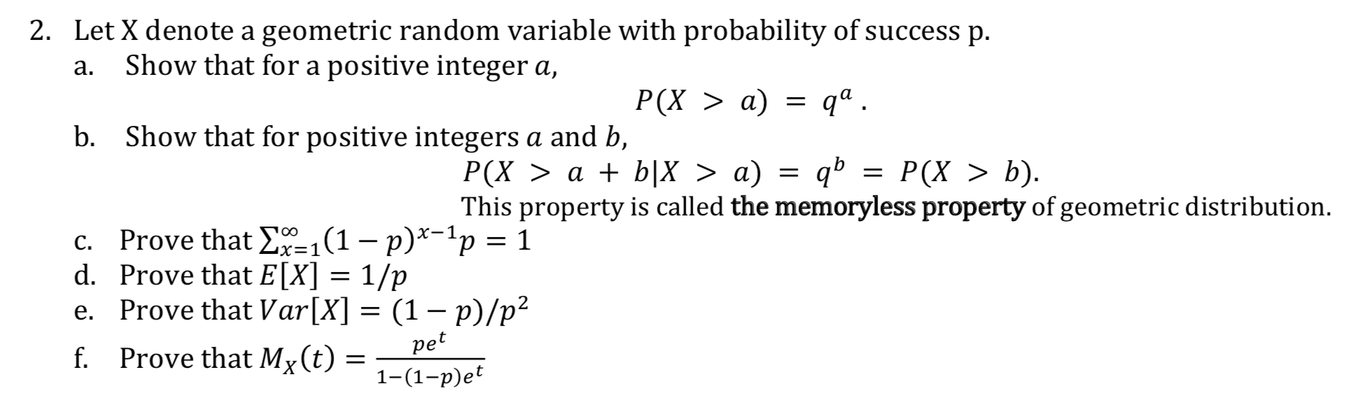 Solved 2. Let X denote a geometric random variable with | Chegg.com