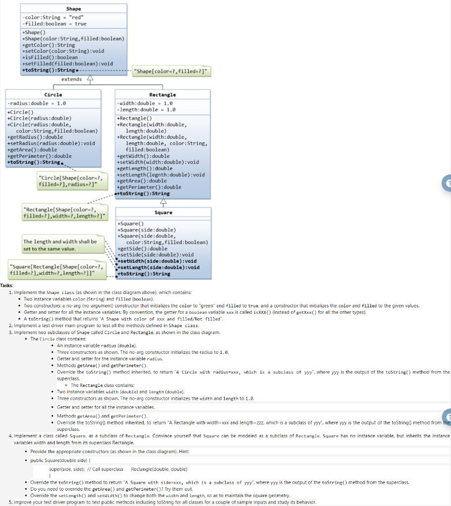 Solved Shape -color:String = "red" -filled:boolean - true | Chegg.com