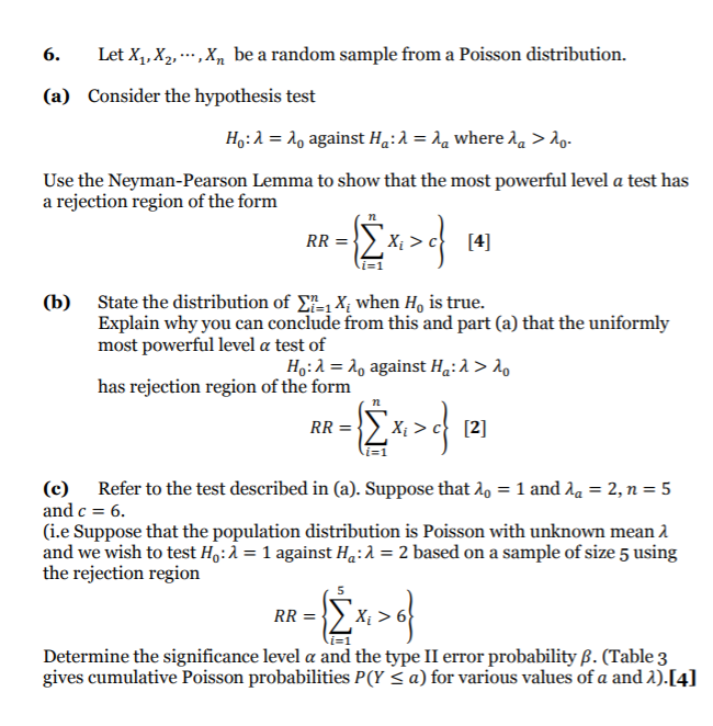 6 Let X X2 Xn Be A Random Sample From A Poisson Chegg