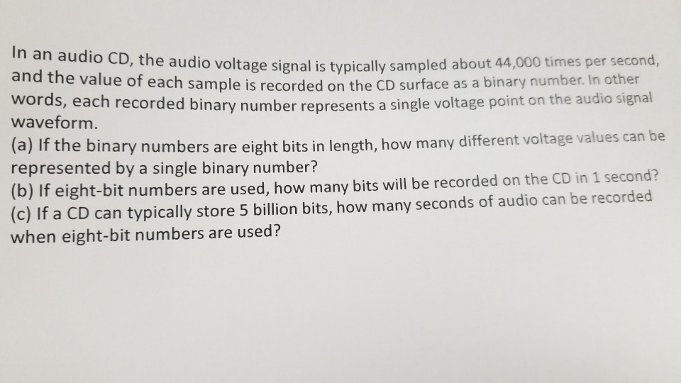 Solved -0, the audio voltage signal is typically sampled | Chegg.com