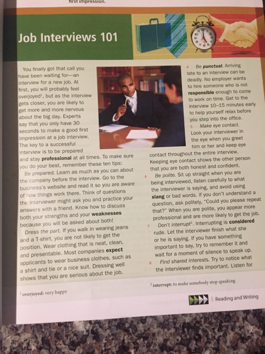 Solved rst impression. Job Interviews 101 You finally got | Chegg.com