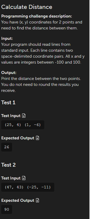 Calculate Distance Programming challenge description: | Chegg.com