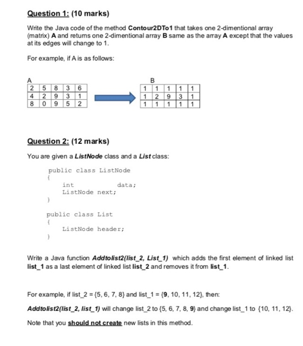 Solved Question 1: (10 marks) Write the Java code of the | Chegg.com