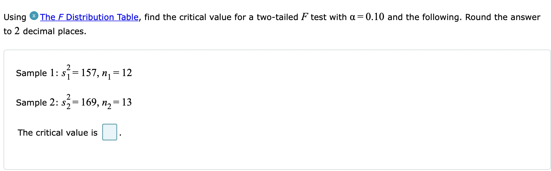 Solved Using The F Distribution Table, find the critical | Chegg.com