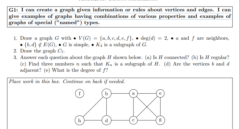 Solved G1: I can create a graph given information or rules | Chegg.com