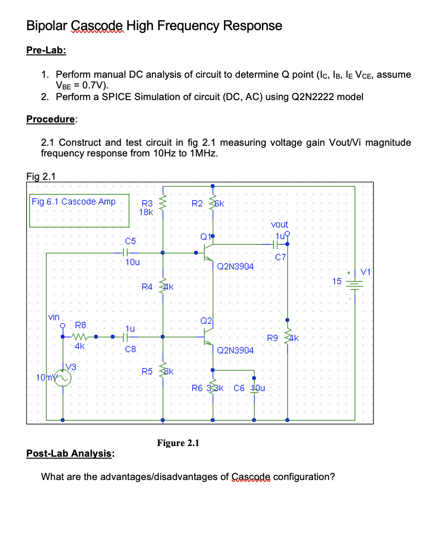 Bipolar Cascode High Frequency Response Pre-Lab: 1. | Chegg.com