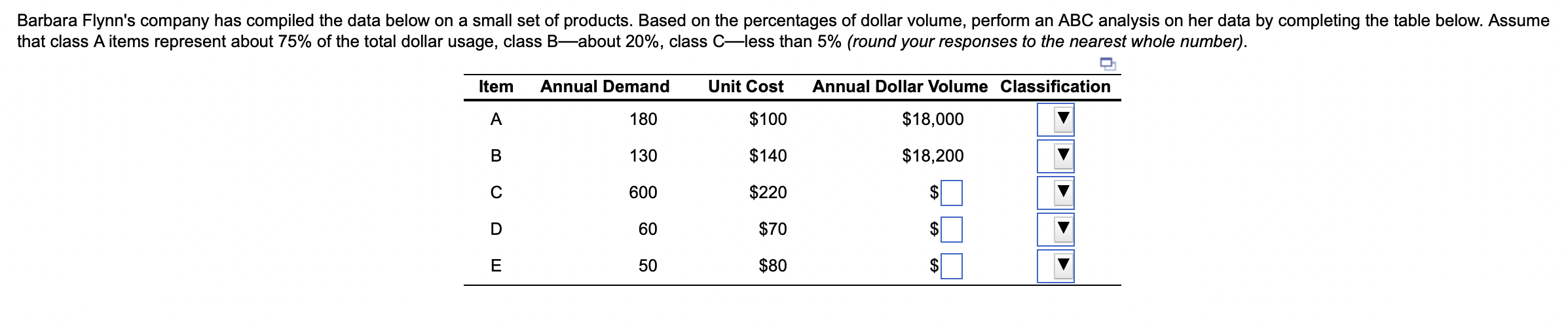 Solved that class A items represent about 75% of the total | Chegg.com