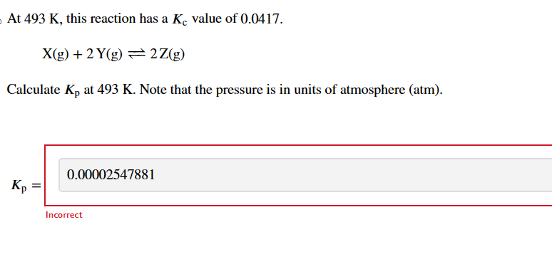 Solved At 493 K, this reaction has a Kc value of 0.0417. | Chegg.com