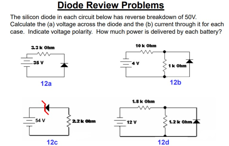 Solved Diode Review Problems The silicon diode in each | Chegg.com