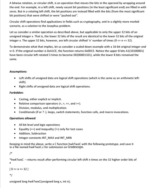 A bitwise rotation, or circular shift, is an | Chegg.com