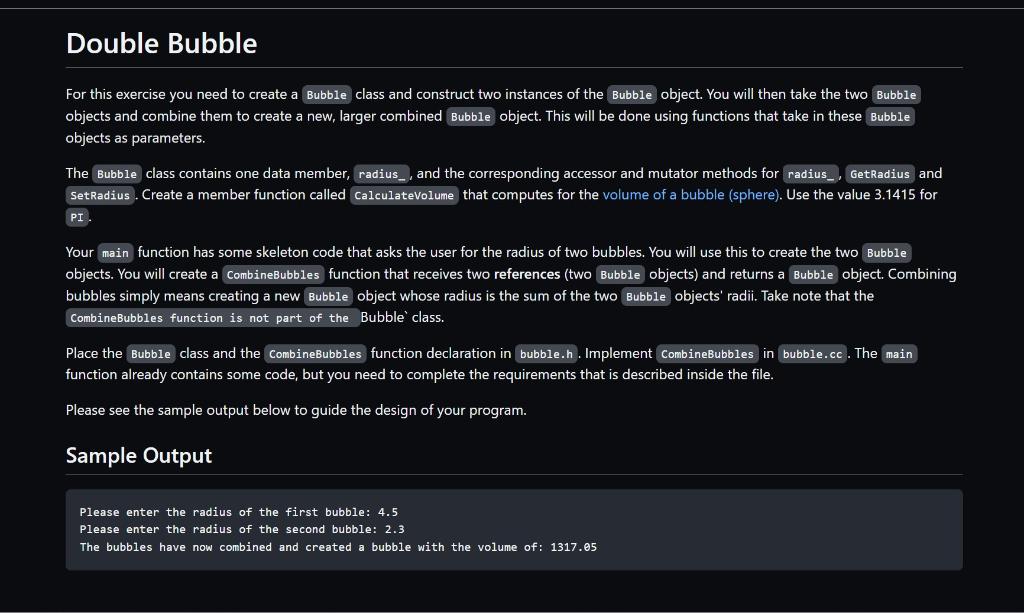 Solved For this exercise you need to create a Bubble class | Chegg.com