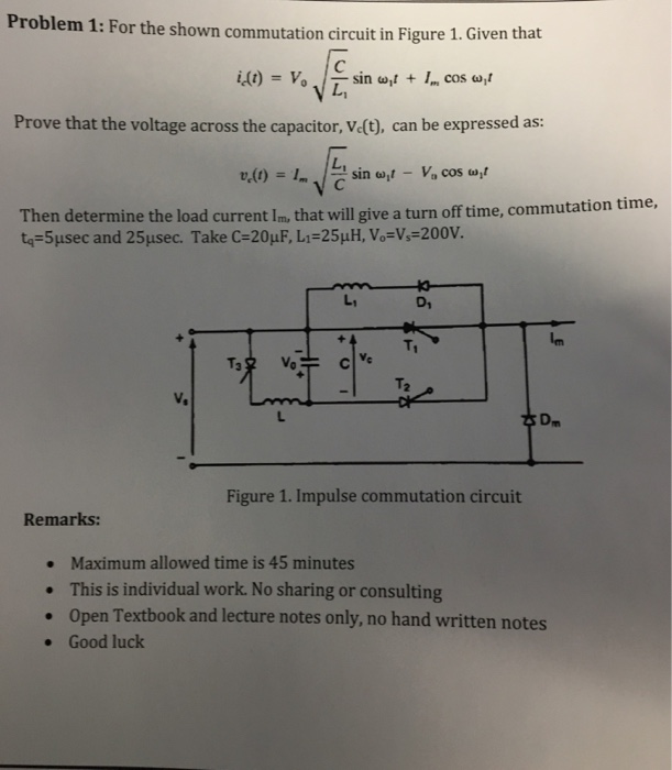 Solved Problem 1: For the shown commutation circuit in | Chegg.com