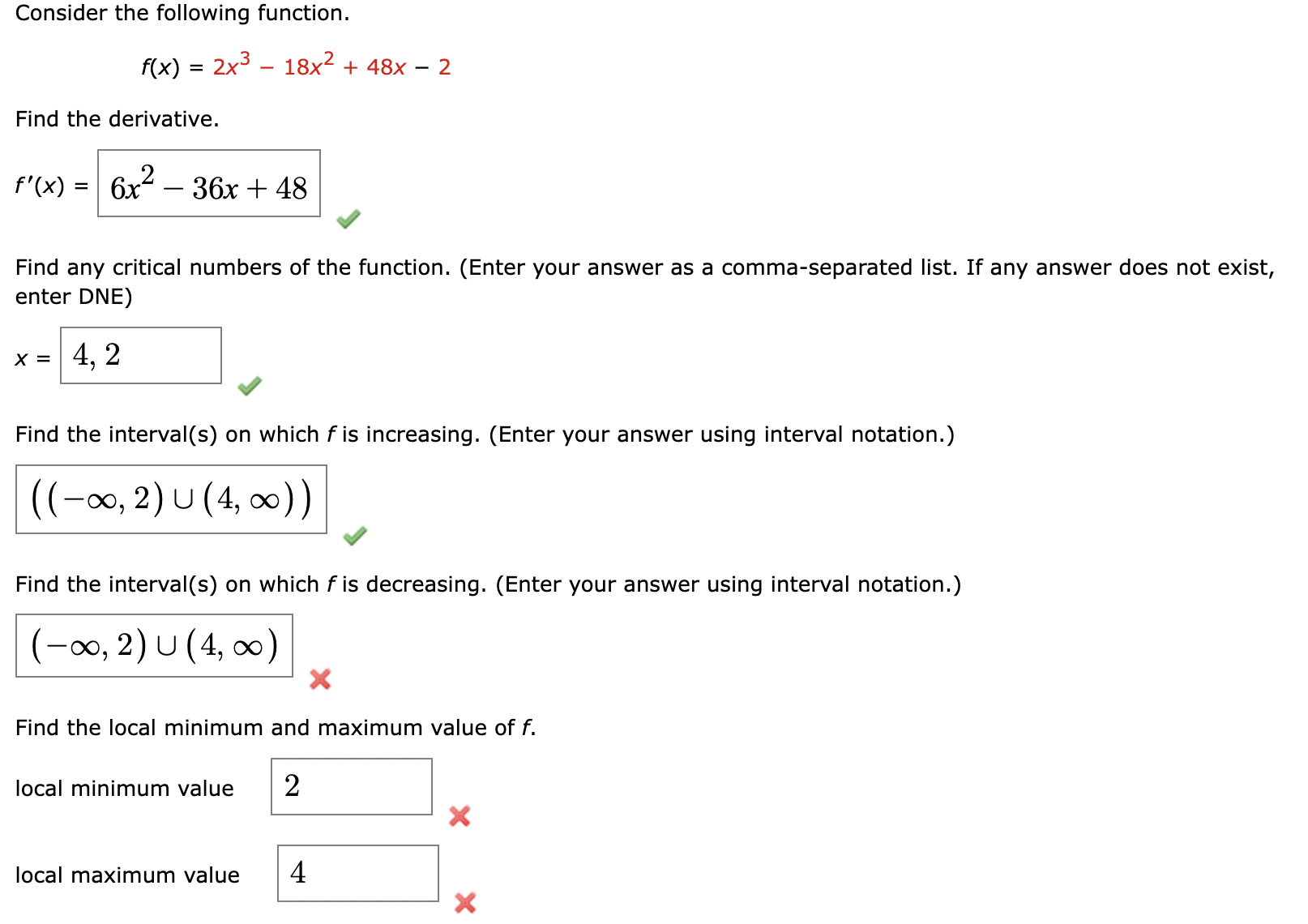 Solved Consider the following function. f(x)=2x3−18x2+48x−2 | Chegg.com