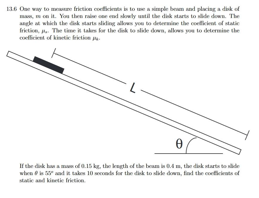 Solved 13.6 One way to measure friction coefficients is to | Chegg.com