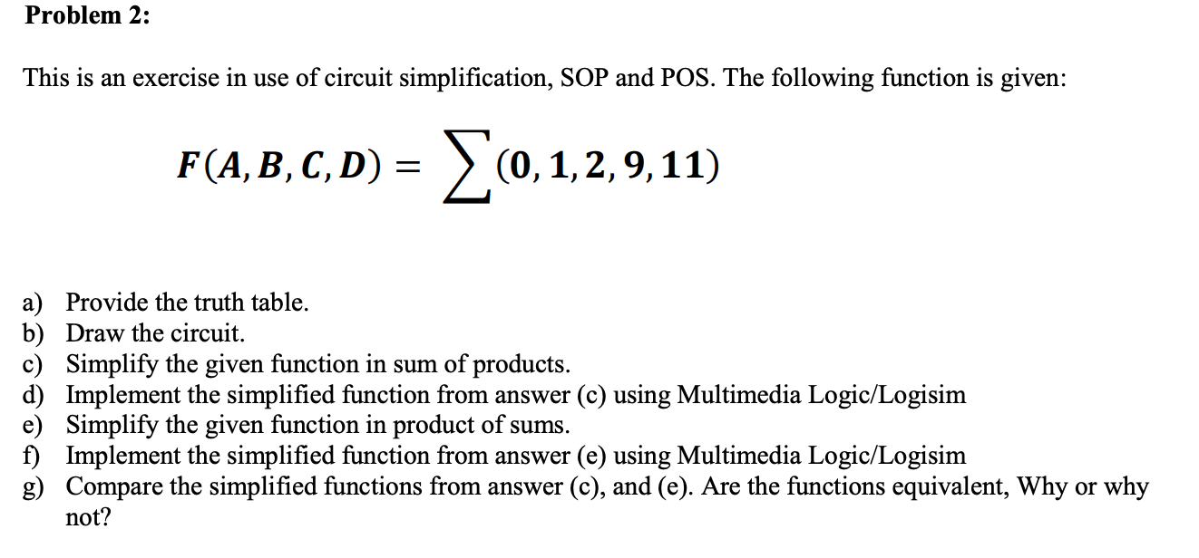 Solved This is an exercise in use of circuit simplification, | Chegg.com