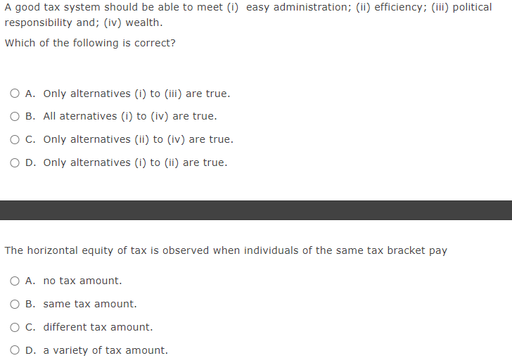 Solved A good tax system should be able to meet (i) easy | Chegg.com