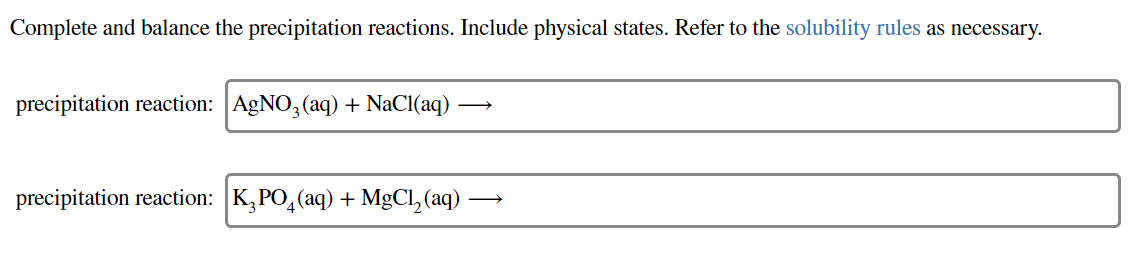 Solved Complete and balance the precipitation reactions. | Chegg.com