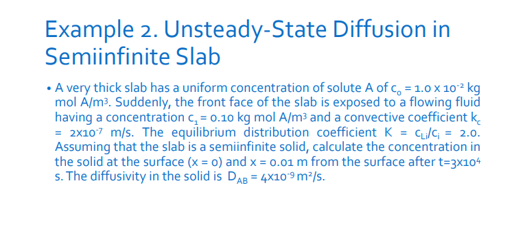 Solved Example 2. ﻿Unsteady-State Diffusion inSemiinfinite | Chegg.com