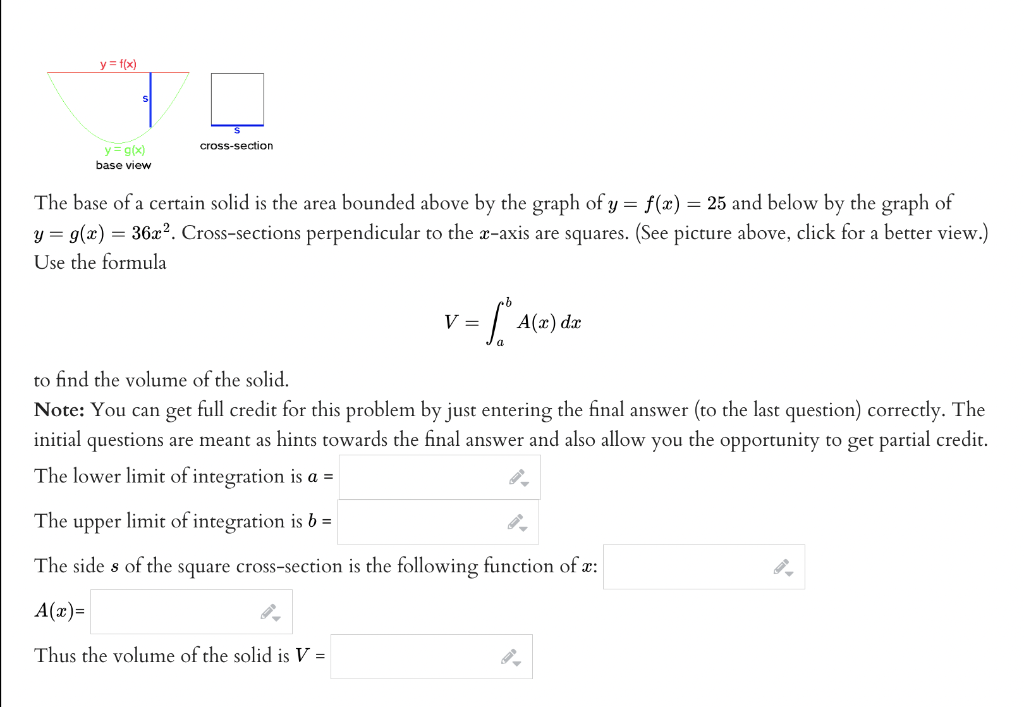 Solved Determine the volume of the solid in terms of y | Chegg.com