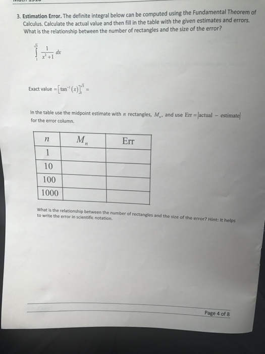 Solved 3. Estimation Error. The definite integral below can | Chegg.com