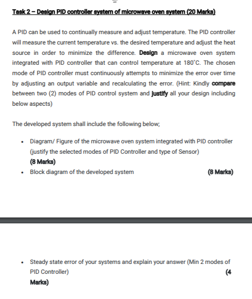 Solved Task 2 - Design PID controller system of microwave | Chegg.com