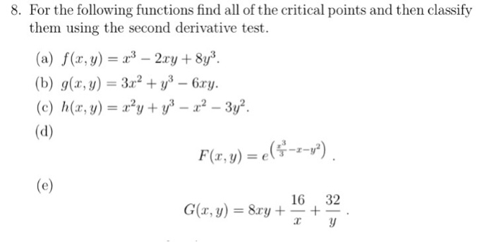 Solved For the following functions find all of the critical | Chegg.com