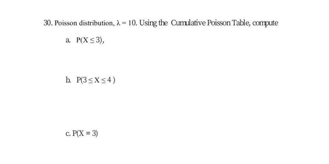 Solved 30. Poisson distribution, à = 10. Using the | Chegg.com