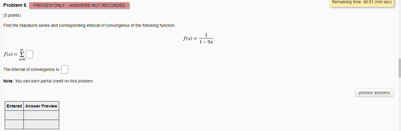 Solved Problem 6. PREVIEW ONLY -- ANSWERS NOT RECORDED | Chegg.com