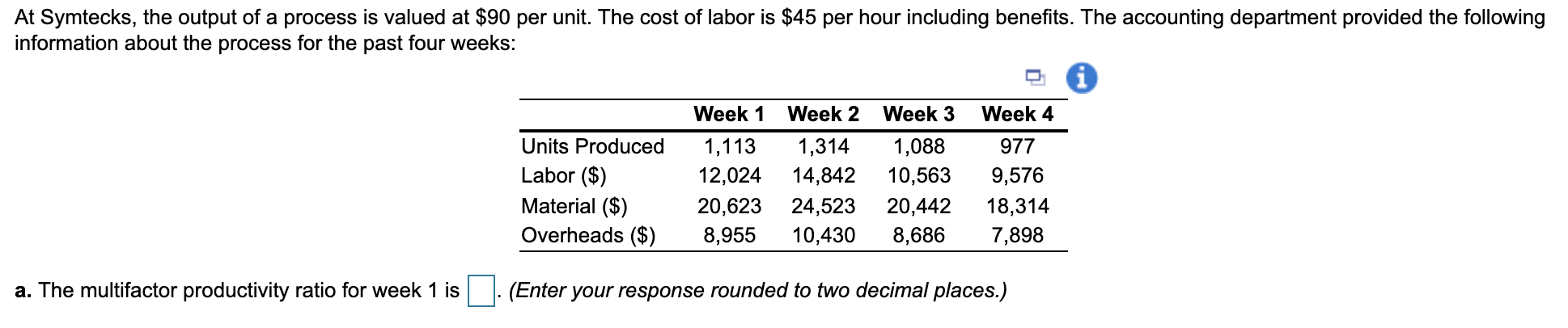 Solved At Symtecks, the output of a process is valued at $90 | Chegg.com