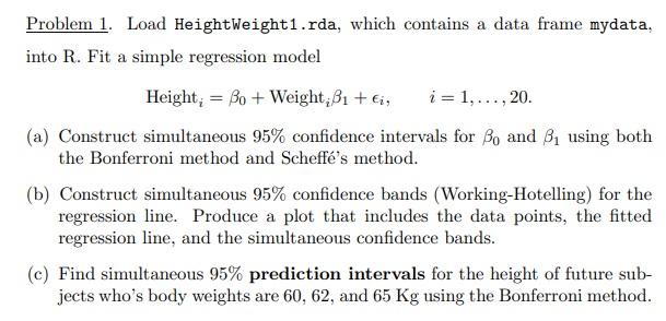 Solved Problem 1. Load Heightweight1.rda, which contains a | Chegg.com