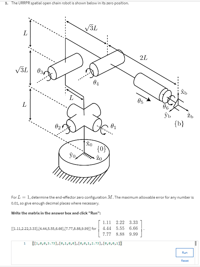Solved 1. The URRPR spatial open chain robot is shown below | Chegg.com