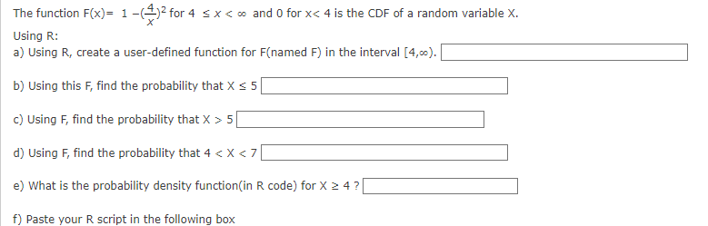 Solved The function F(x)= 1-4)2 for 4 5 d) Using F, find | Chegg.com