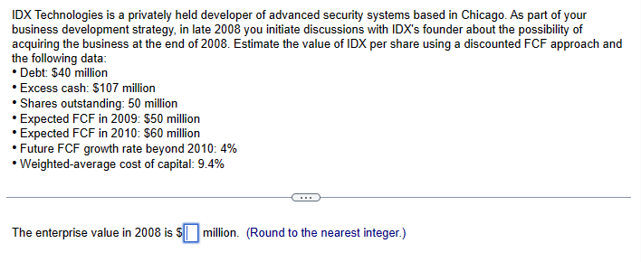 Solved IDX Technologies is a privately held developer of | Chegg.com