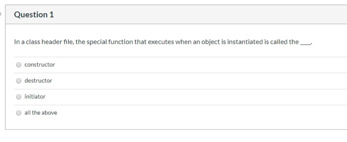 Solved Question 1 In a class header file, the special | Chegg.com