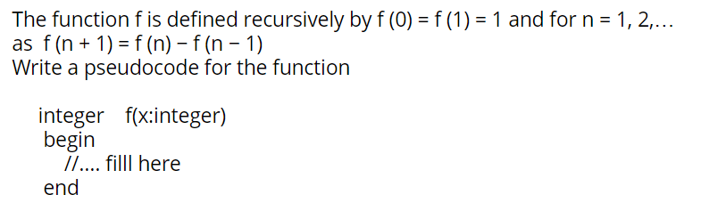 Solved The function fis defined recursively by f(0) = f(1) = | Chegg.com