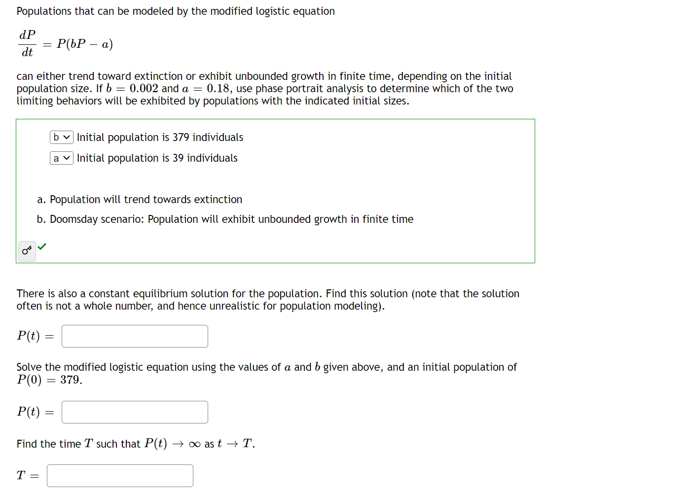Solved Populations That Can Be Modeled By The Modified