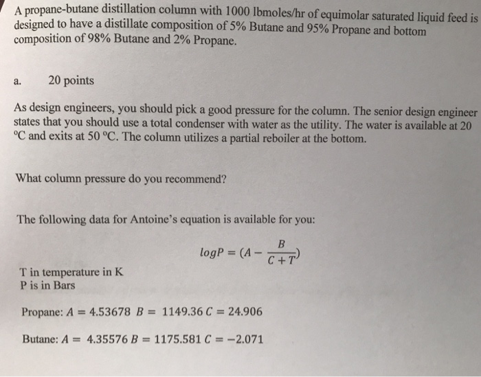 propane-butane distillation column wi designed to | Chegg.com