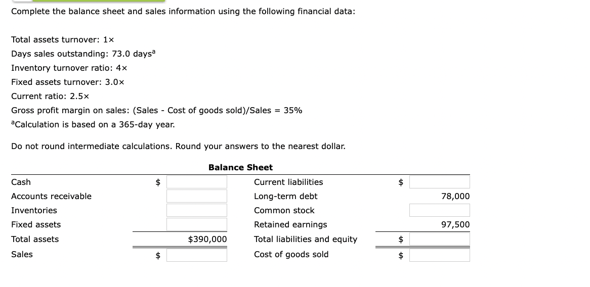 Solved Complete the balance sheet and sales information | Chegg.com