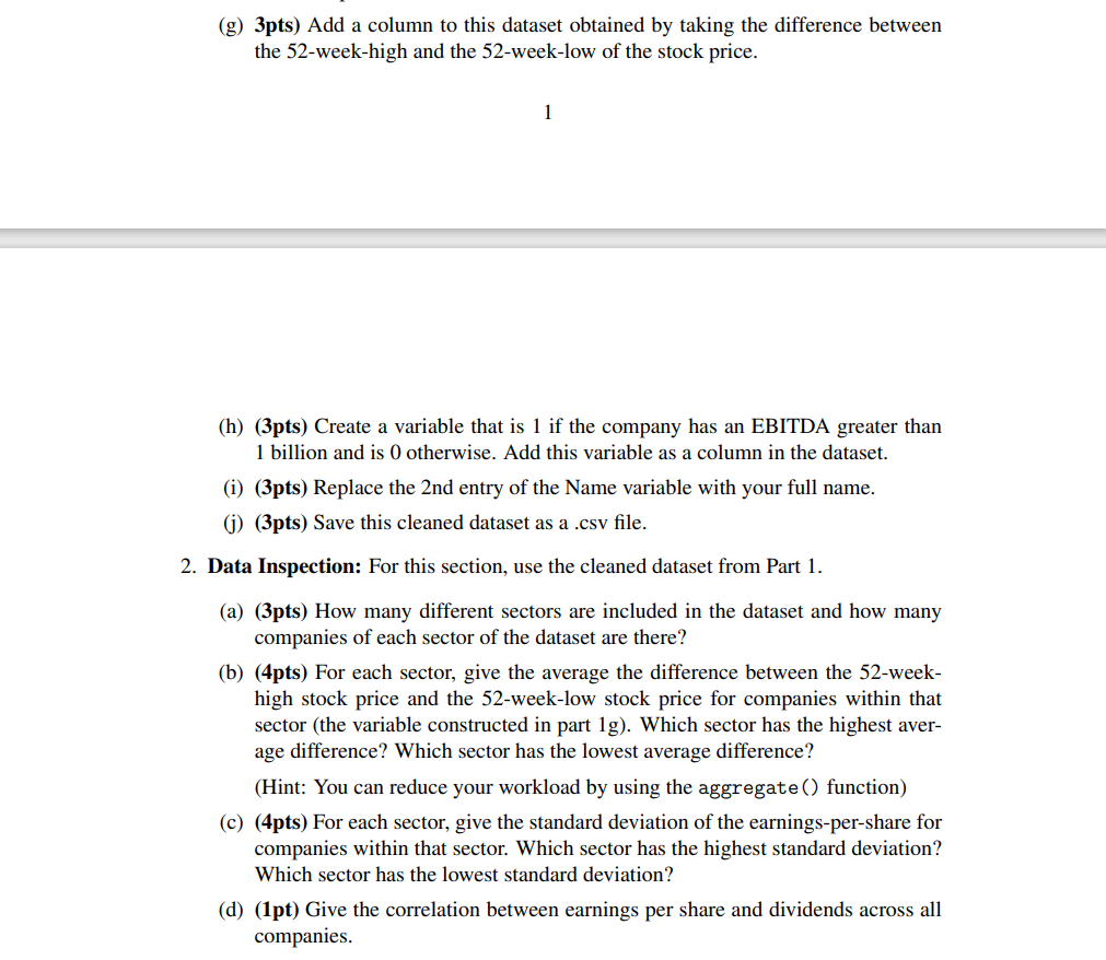 Solved Stat 351 Project 1: Cleaning and Inspecting Data | Chegg.com