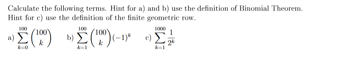 Solved Calculate the following terms. Hint for a) and b) use | Chegg.com