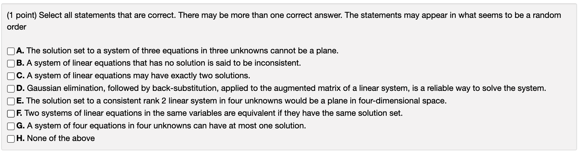 Solved (1 point) Select all statements that are correct. | Chegg.com