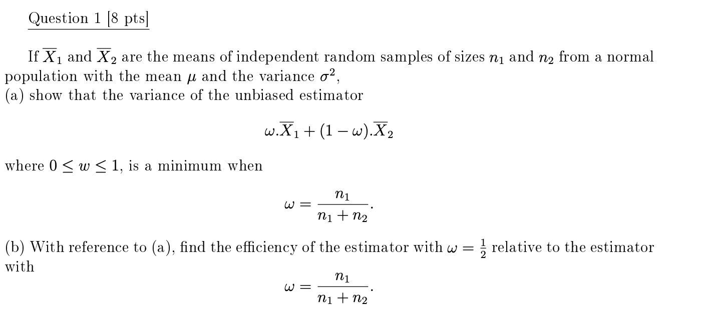 Solved Question 1 [8 pts] If X1 and X2 are the means of | Chegg.com