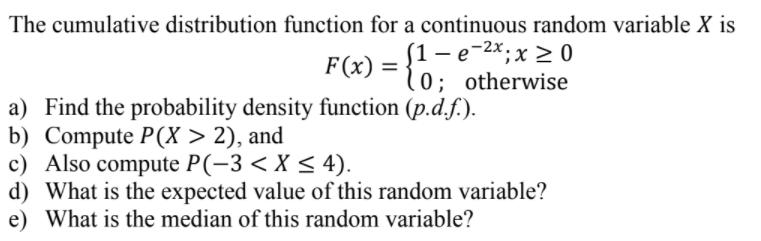 Solved The cumulative distribution function for a continuous | Chegg.com