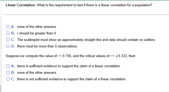Solved Linear Correlation. What is the requirement to test | Chegg.com