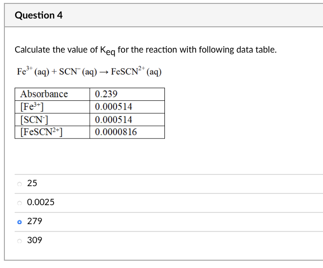 Solved Question 4 Calculate the value of Keq for the | Chegg.com