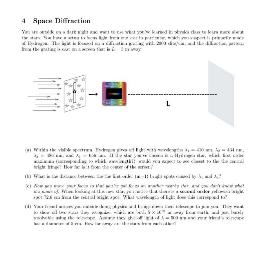 Solved 4 Space Diffraction You are outside on a dark night | Chegg.com