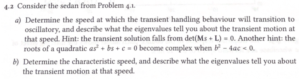 Problems 4.1 Consider a vehicle with the following | Chegg.com