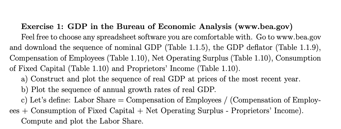 Solved Exercise 1: GDP in the Bureau of Economic Analysis | Chegg.com